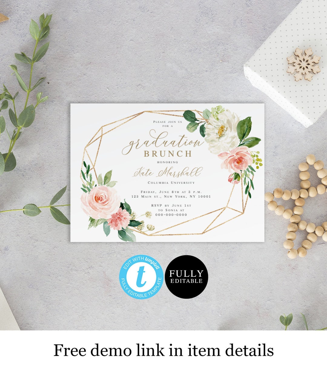 Instant Download Graduation Invite Template Grad Brunch High School ...