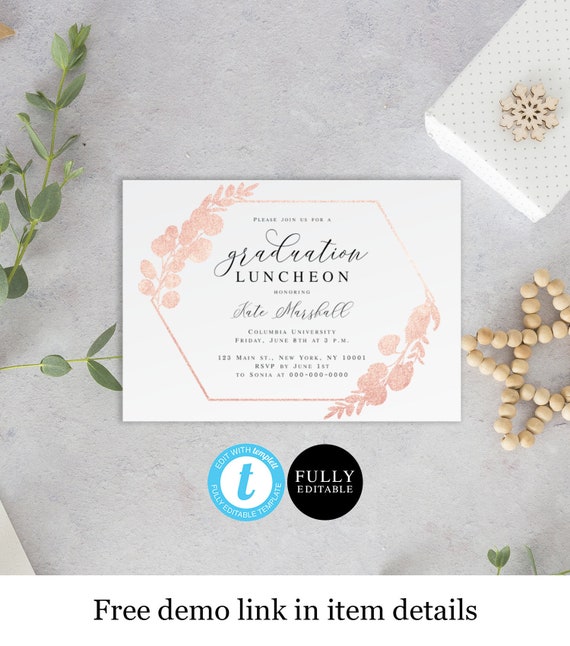 Pink Graduation Invitation 100% Editable Template Class of | Etsy