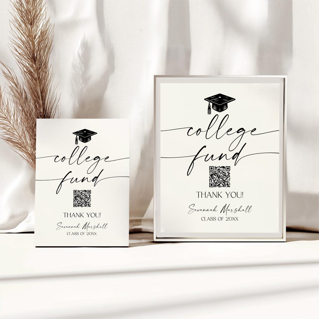 Modern Graduation QR Code Sign, College Fund Table Decor (digital ...