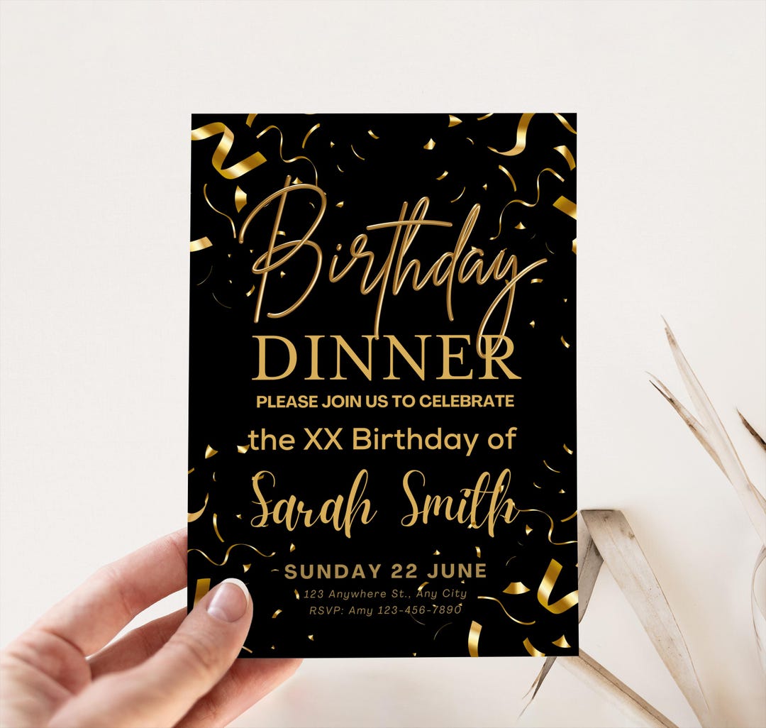 Black Gold Digital Birthday Invitation, Neon Party E-invite, Editable ...