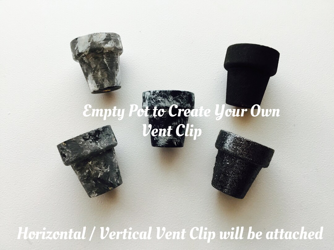 Hand Painted Black Plant Wood Pot Vent Clip DIY / Empty Pot / One of a ...