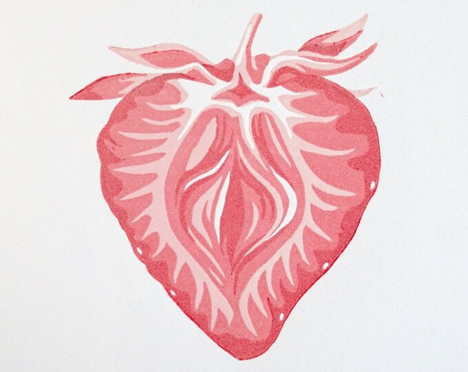 Linoleum Print Labia/vulva/strawberry/original Art Print/feminist ...