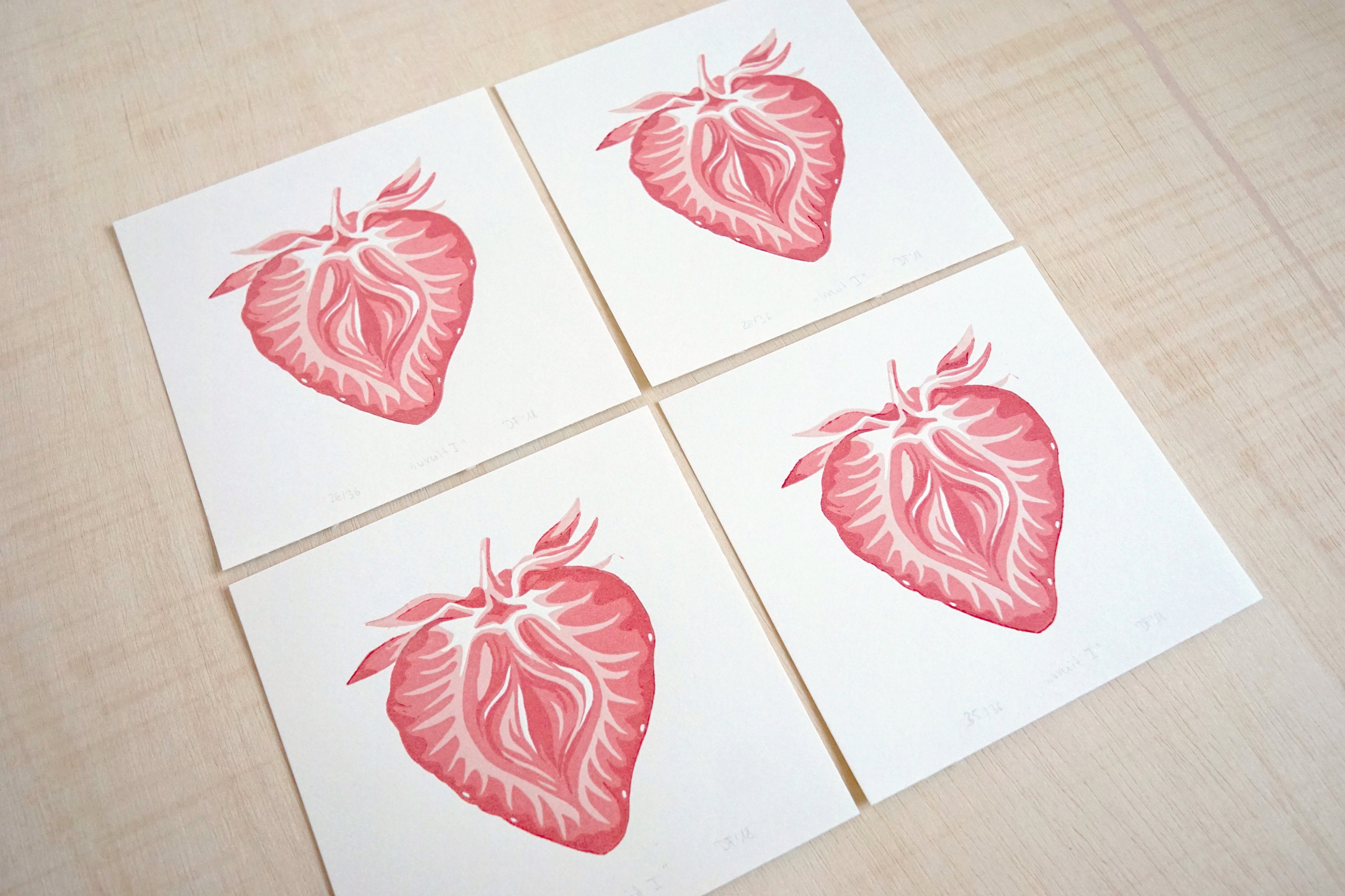 Linoleum Print Labia/vulva/strawberry/original Art - Etsy Israel