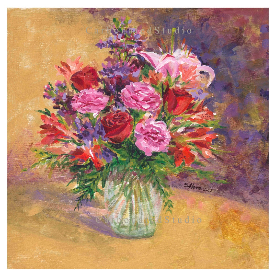 Instant DIGITAL Download. Flower Bouquet With Rich Gold Background ...
