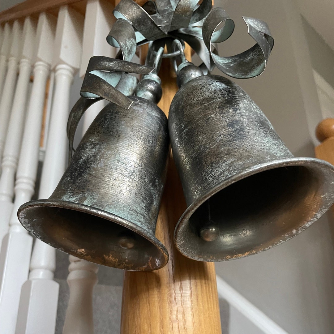 Metal Rustic Large Christmas Bells With Rope Hanger, Vintage Style ...