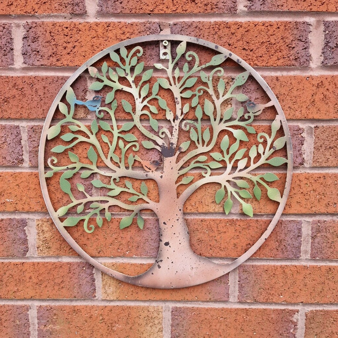 Tree of Life Woodland Bird Tree Wall Plaque, 40cm, Lightweight Rusted ...