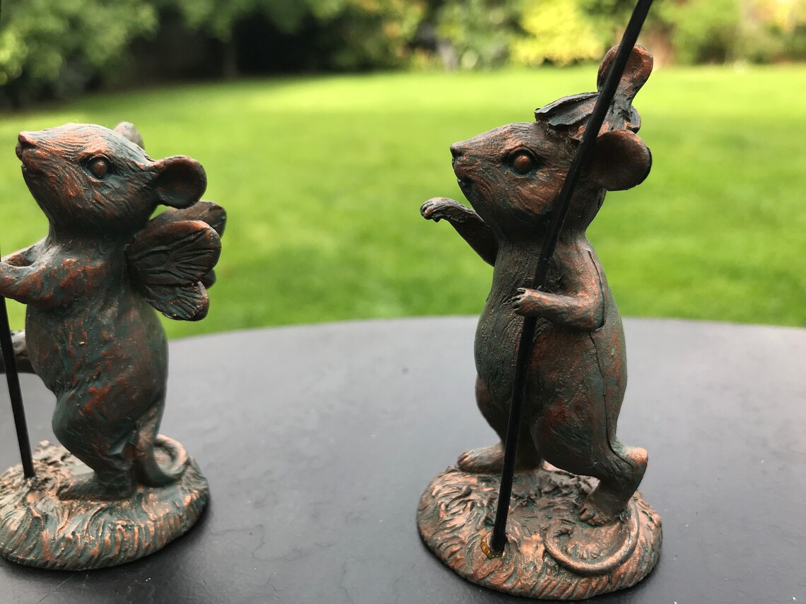 Set of 3 Flower Fairy Mice Figurines Bronze Style Garden | Etsy