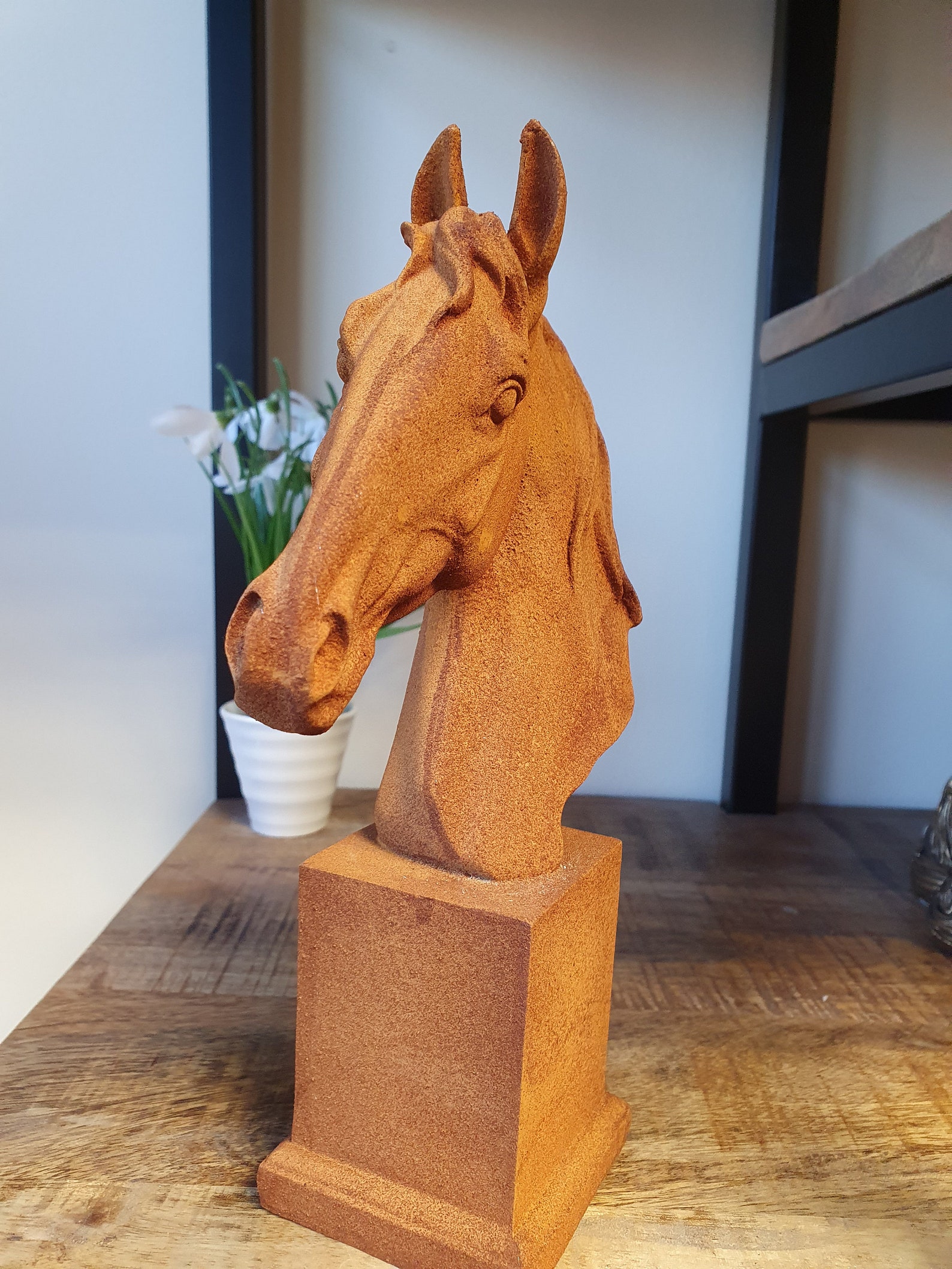 Rust Horse Head Bust on a Plinth Outdoor Statue Cold Cast Iron - Etsy UK