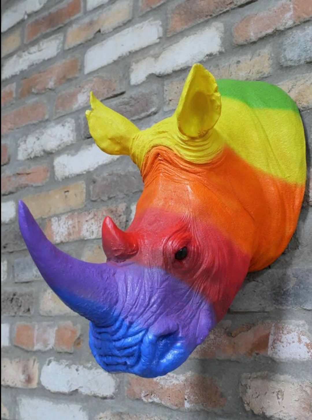 Large Rainbow Rhino Wall Head Wall Plaque Ornament Decor - Etsy