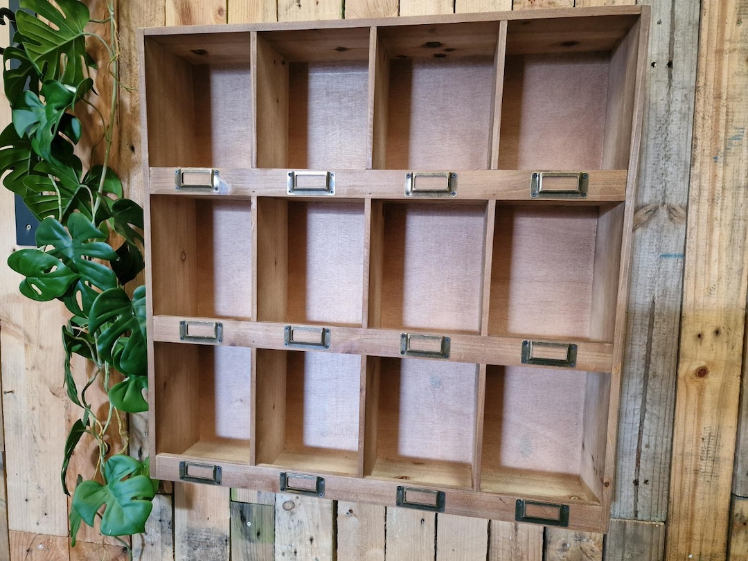 12 Pigeon Hole Wall Storage Wooden Shelf Unit, Wood Shelving, Display ...