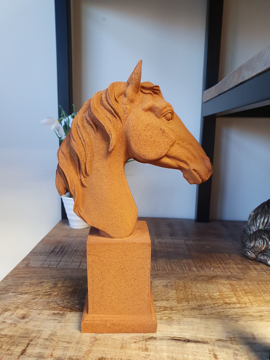 Rust Horse Head Bust on a Plinth Outdoor Statue Cold Cast Iron - Etsy UK