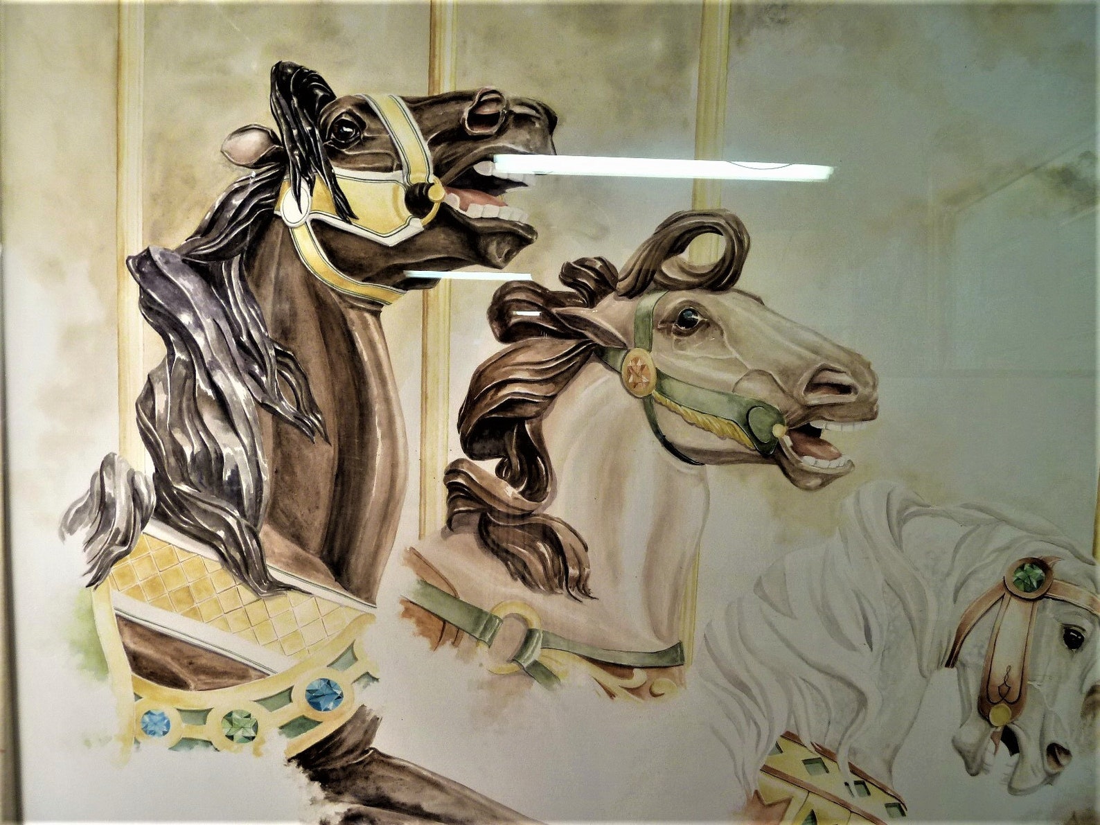 Horses, Carousel, Hershey Park, Large Watercolor Painting, Nancy ...