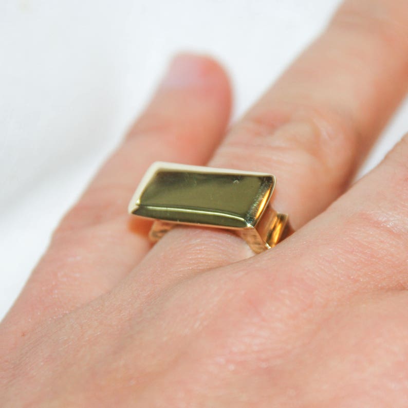 Signet Ring for Women, Unique 14k Gold Ring, Designer Ring, Rectangular ...