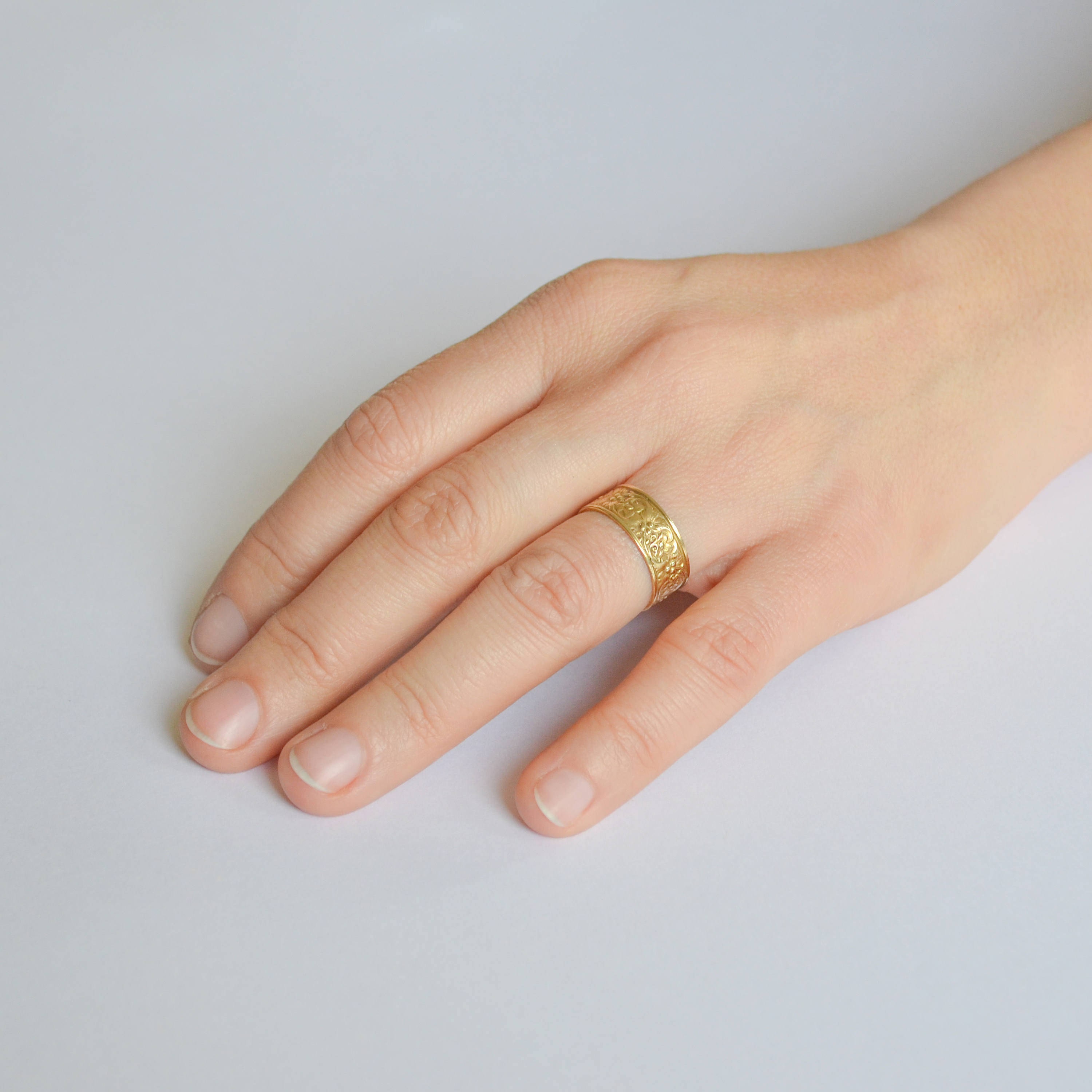 Statement Wide Gold Ring, Floral Gold Ring, Gold Wedding Band for Men ...
