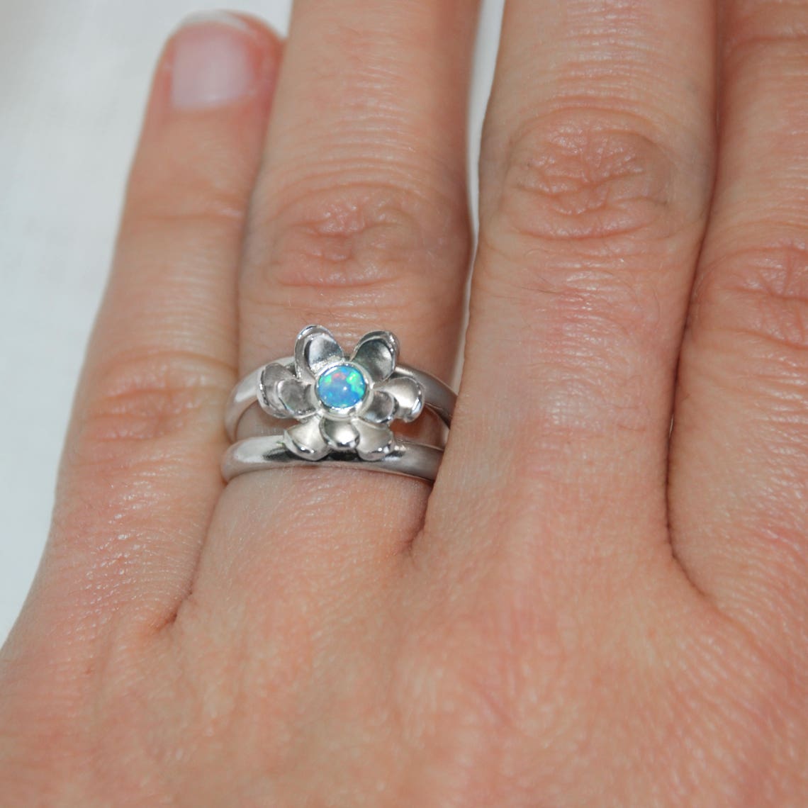 Lotus Flower Ring for Women, Sterling Silver Ring, Blue Stone Ring ...