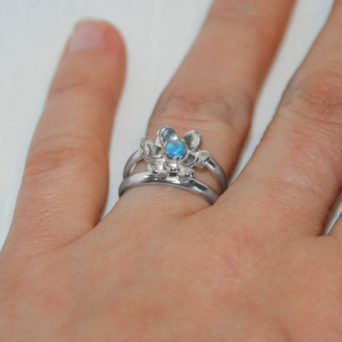 Lotus Flower Ring for Women, Sterling Silver Ring, Blue Stone Ring ...