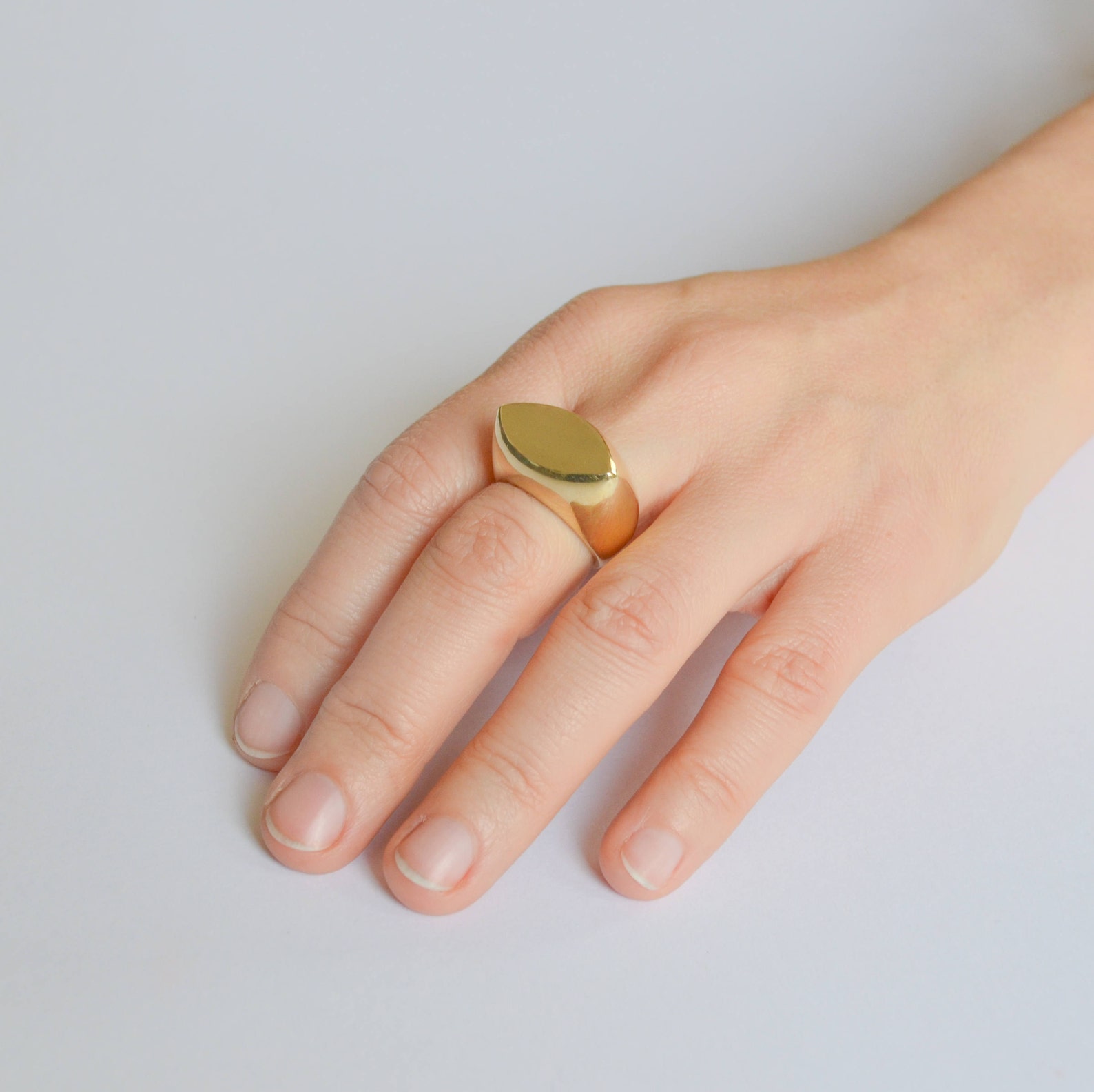 Oval High Signet Ring Solid Gold Signet Ring Trendy Gold - Etsy