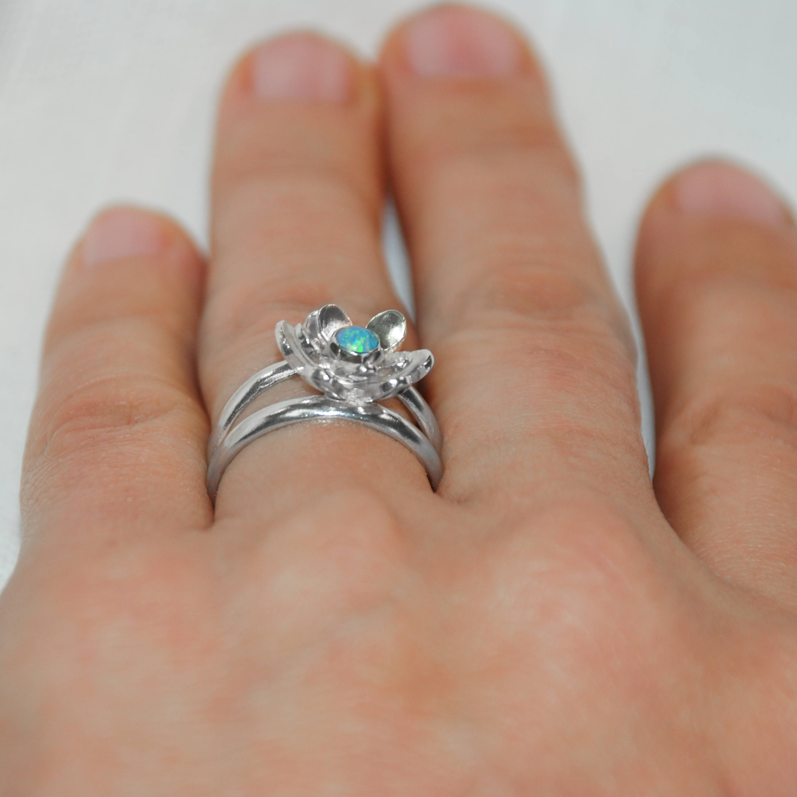 Lotus Flower Ring for Women, Sterling Silver Ring, Blue Stone Ring ...