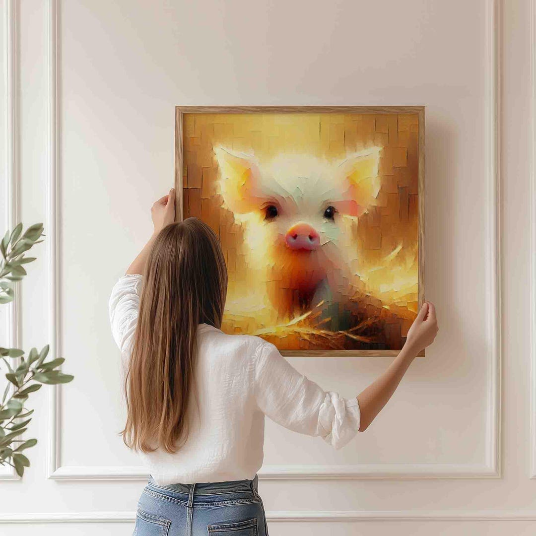 Piglet Quirky Wall Art, Trending Home Decor Yellow Potbelly Pig Print ...