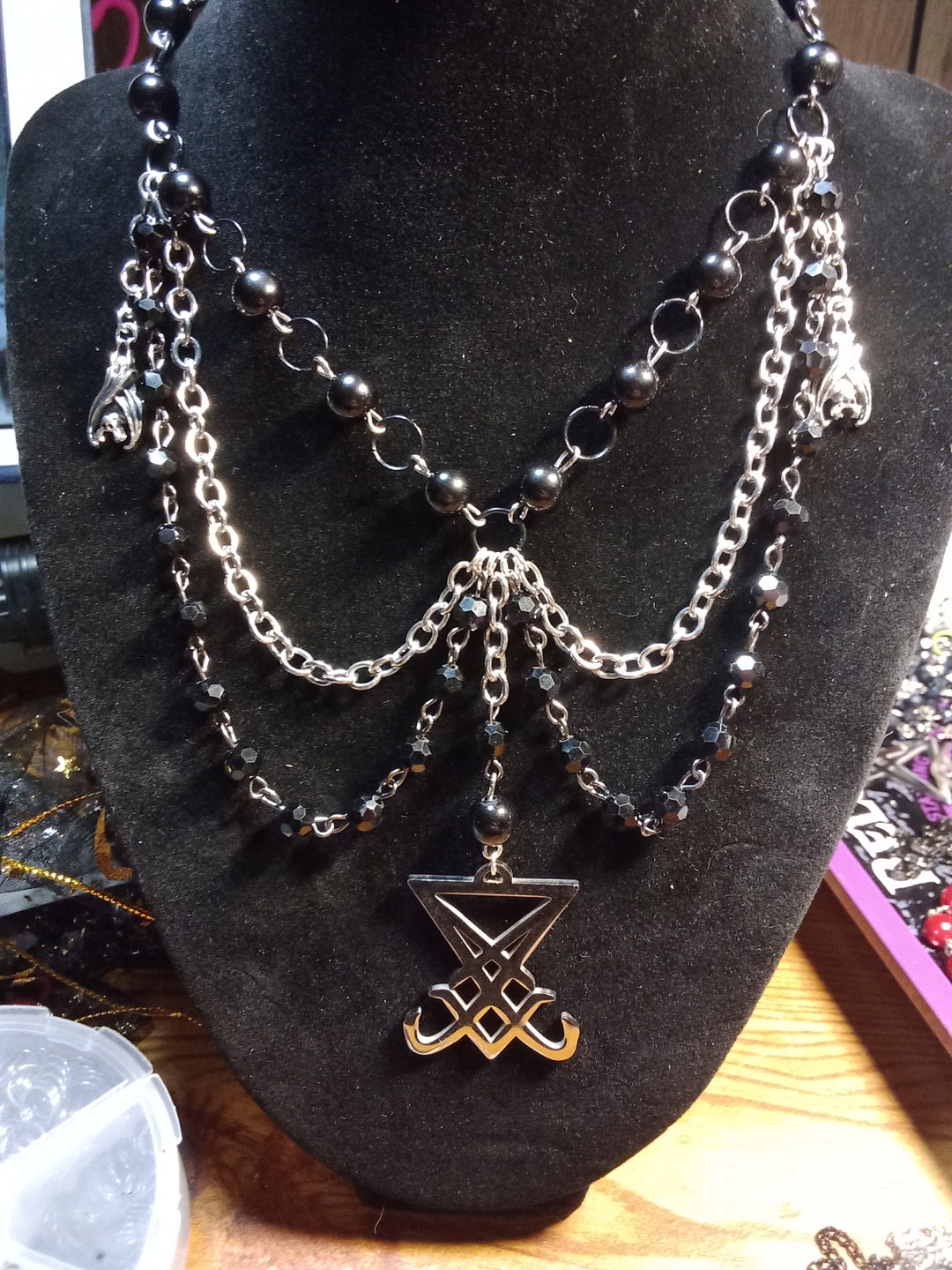 Layered Victorian Goth Satanic Necklace With Silver Lucifer's Sigil ...