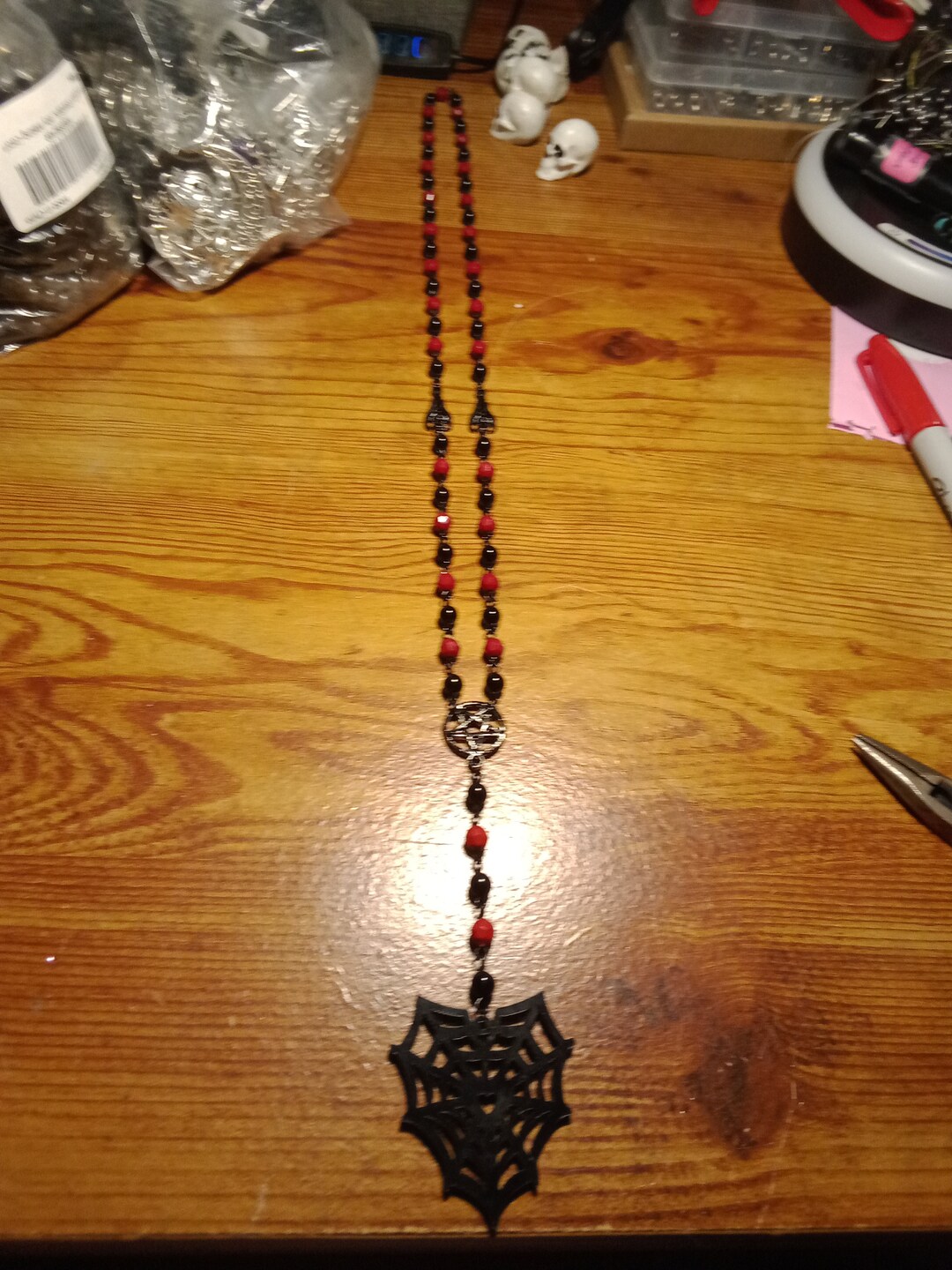 Rosary Goth Punk With Black Spider Web Heart Pendant, Pentagram, and ...