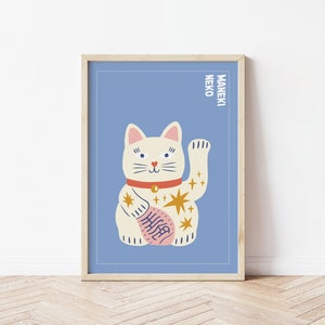 Lucky Cat Print, Maneki Neko Wall Art, Quirky Illustration, Gallery ...