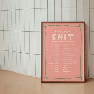 Know Your Shit Print, Wall Art, Art Print, Funny Poster, Bathroom Wall ...
