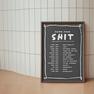Know Your Shit Print, Wall Art, Art Print, Funny Poster, Bathroom Wall ...