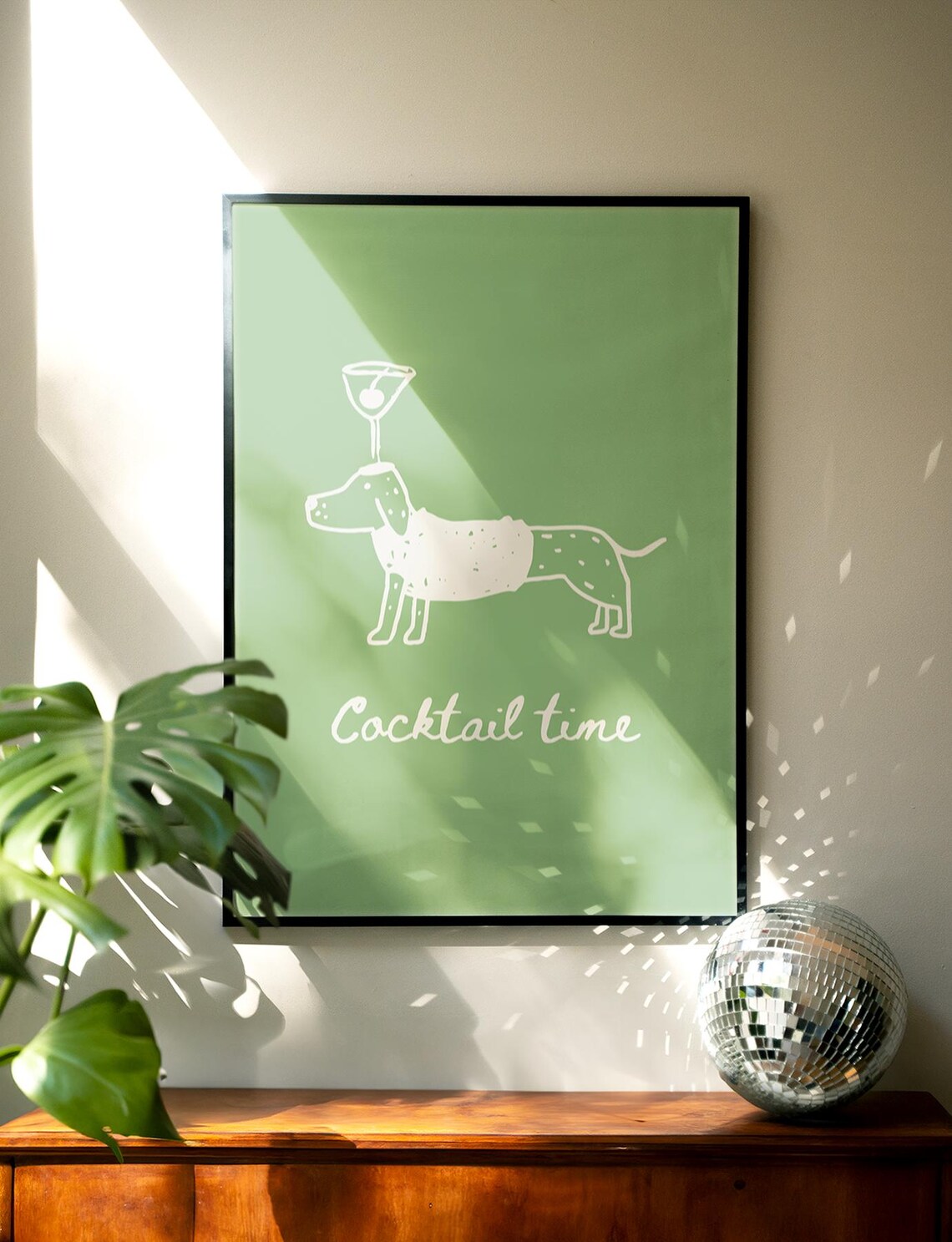 Cocktail Time Weiner Dog Wall Art Print, Hand Drawn Funny Art, Trendy ...