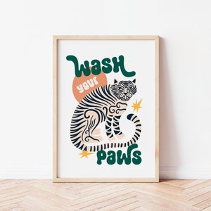 Tiger Wash Your Paws Bathroom Print, Fun Toilet Wall Art, Funny Poster ...