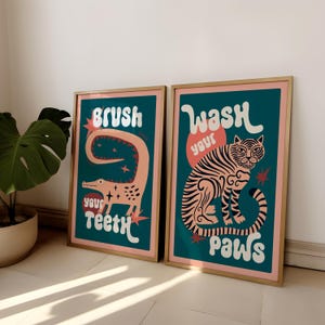 Tiger Wash Your Paws Bathroom Print Set, Fun Toilet Wall Art, Funny ...