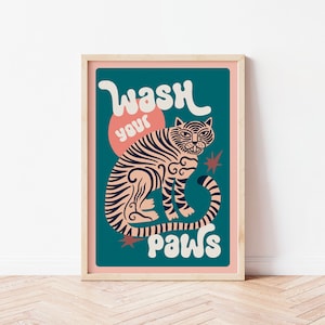 Tiger Wash Your Paws Bathroom Print, Fun Toilet Wall Art, Funny Poster ...