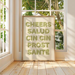 Cheers Salud Kitchen Wine Art Print, Cin Cin Art, Bar Cart Accessories, Funky Prints, Maximalist ...
