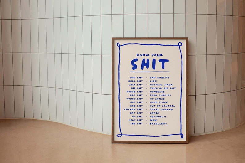 Know Your Shit Print, Wall Art, Art Print, Funny Poster, Bathroom Wall ...