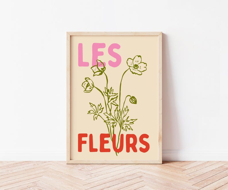 Les Fleurs Print, Hand Drawn Flowers, Floral Art, French Art Prints ...