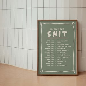 Know Your Shit Print, Wall Art, Art Print, Funny Poster, Bathroom Wall ...