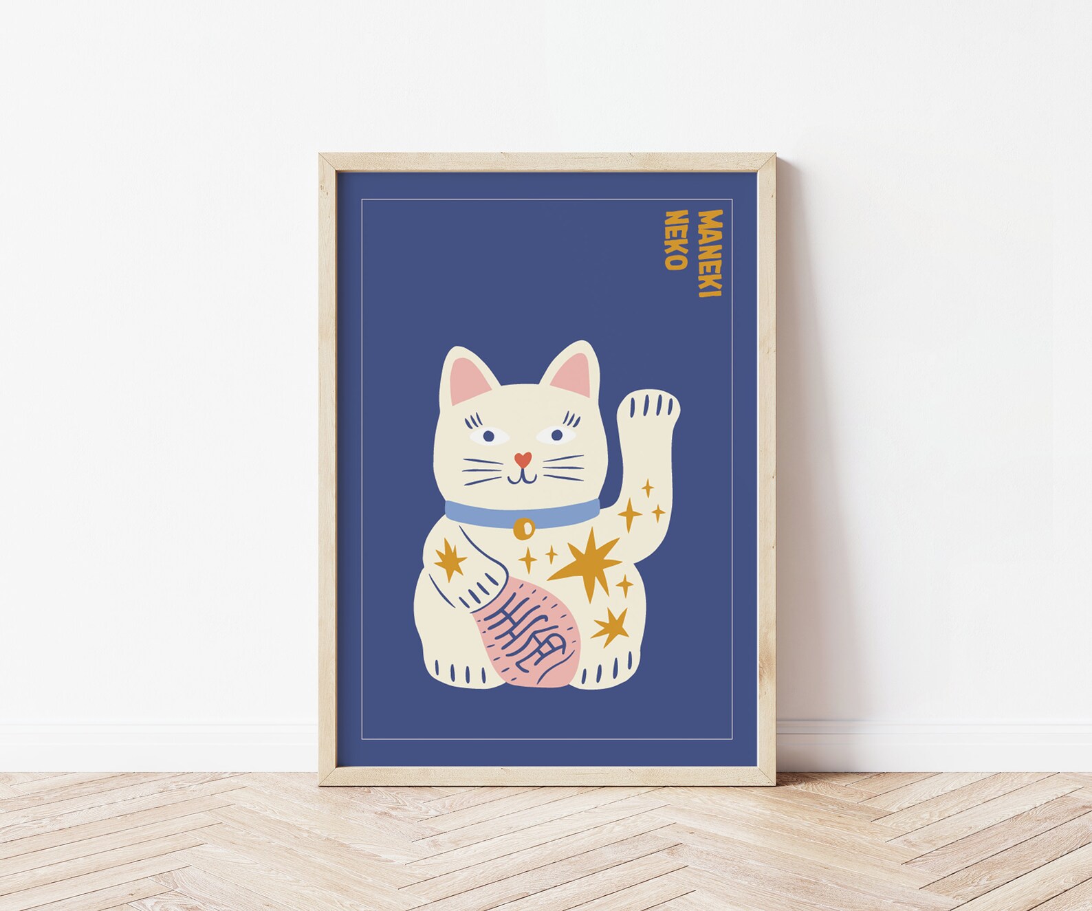 Lucky Cat Print Maneki Neko Wall Art Quirky Illustration | Etsy