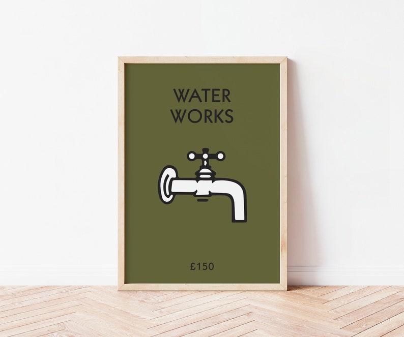 Monopoly Water Works Bathroom Print, Olive Green, New Home Decor, Wall ...