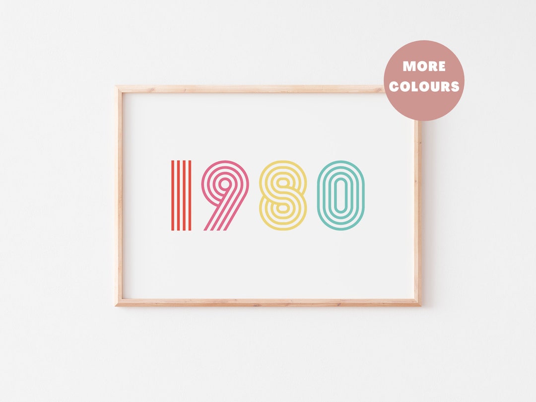 Retro Year Print, Birthday Gift, Landscape, 60s 70s Font, Funky Home ...