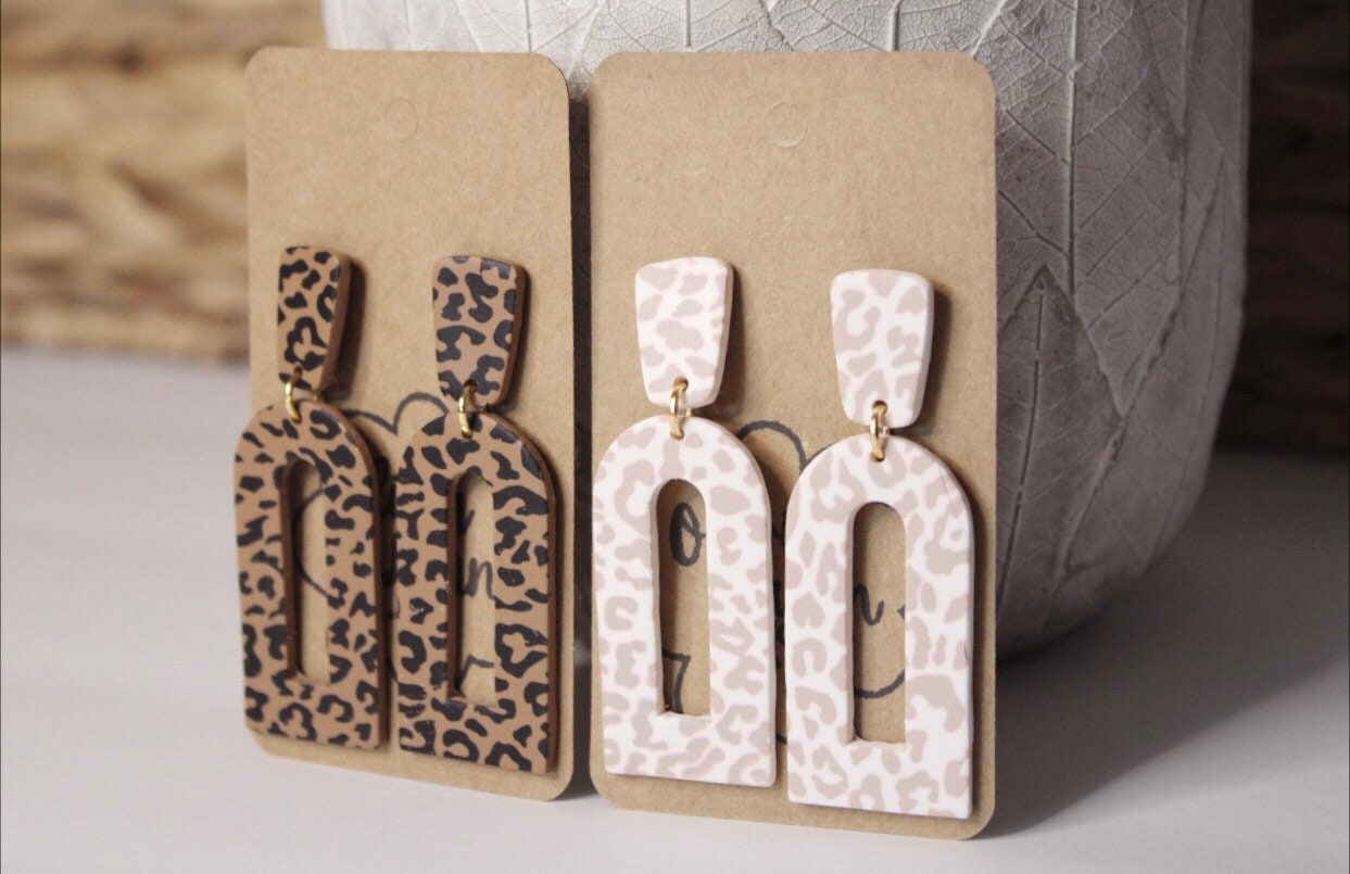 Cheetah Print Polymer Clay Leopard Dangle Earrings - Etsy