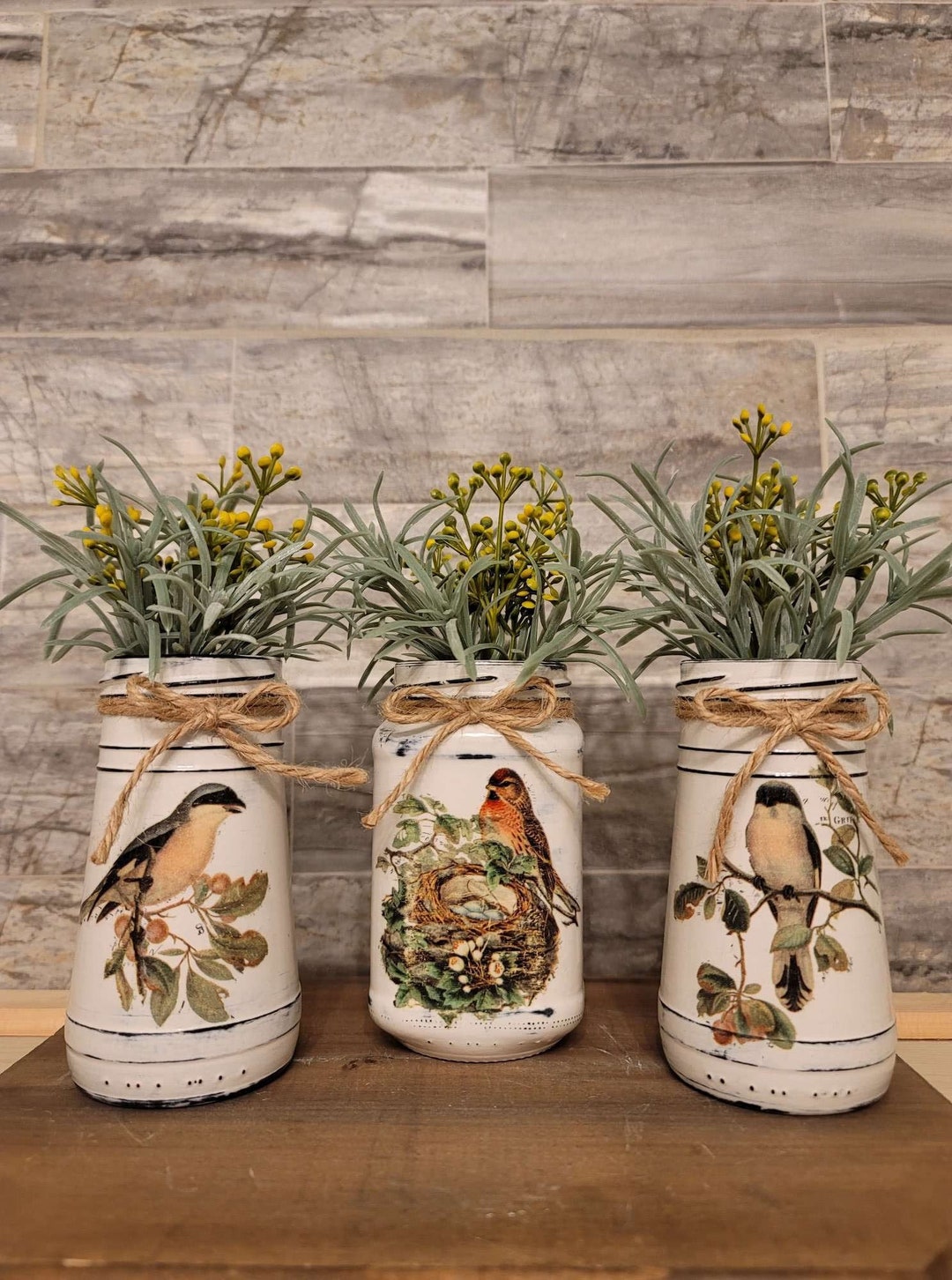 Handcrafted Bird Decor Jars: Antique White Farmhouse Set - Etsy