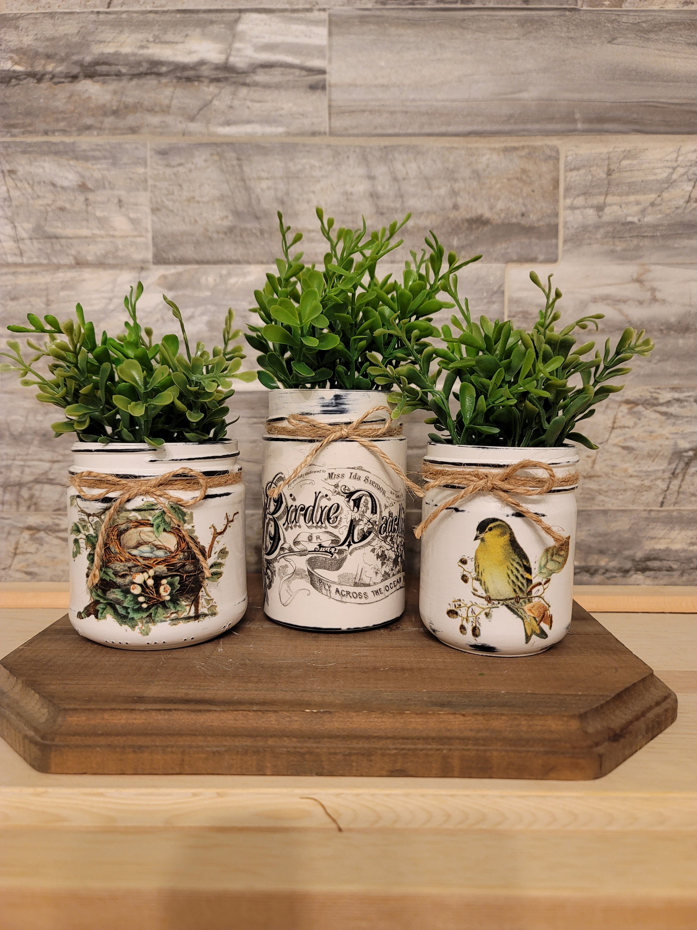Handcrafted Bird Decor Jars: Antique White Farmhouse Set - Etsy