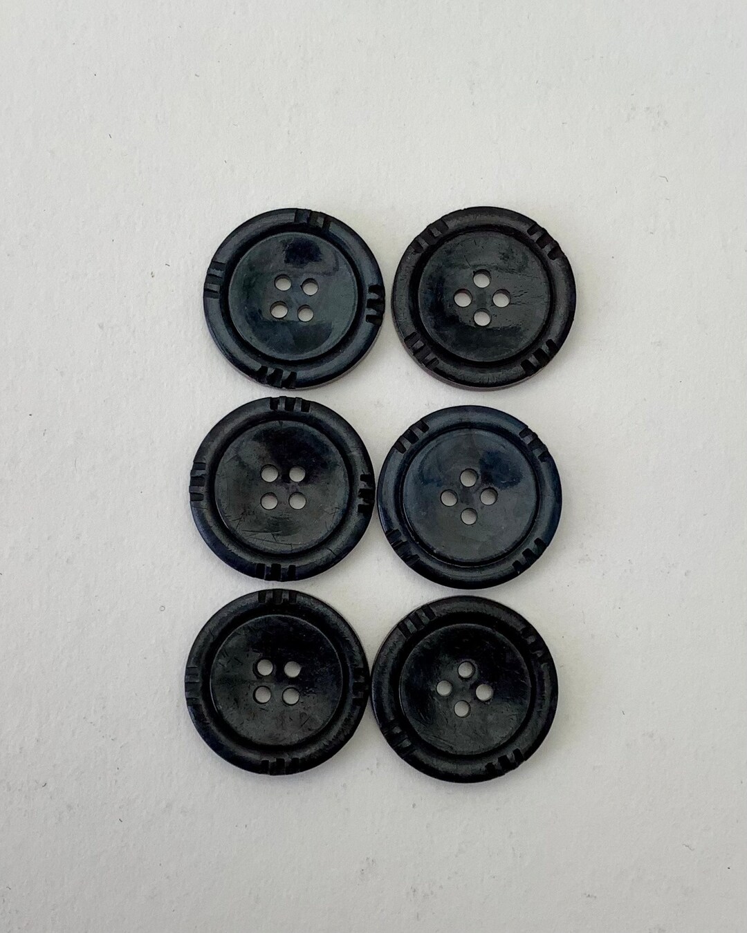 Large Flat Vintage Plastic Buttons. Card of 6 Dark Grey Buttons From ...