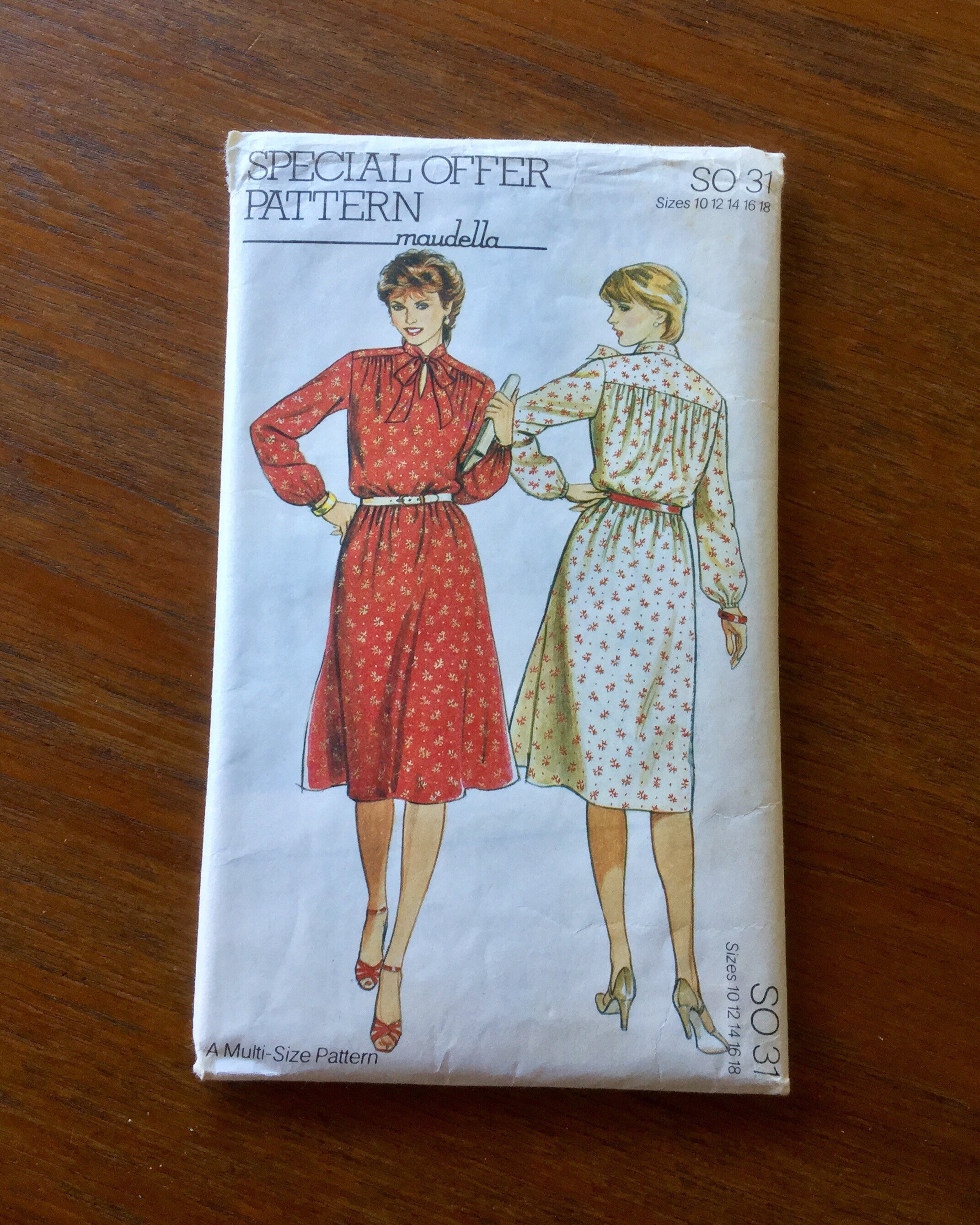 Dress Pattern UK Size 10-14 Vintage 1980s Sewing Pattern. Long Sleeve ...