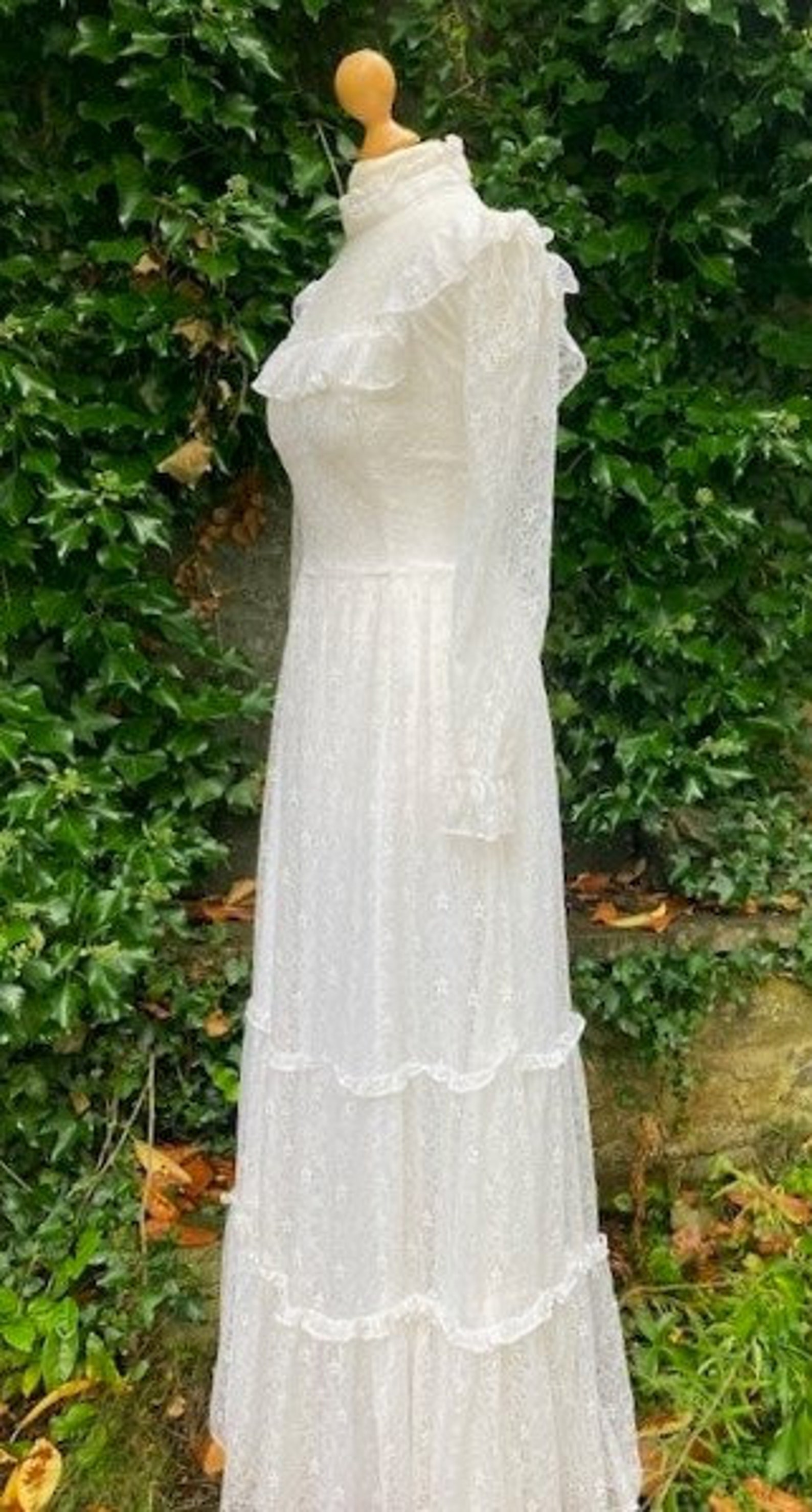 1970s Lace Prairie Bridal Gown S,romantic Vintage Lace Wedding Dress ...