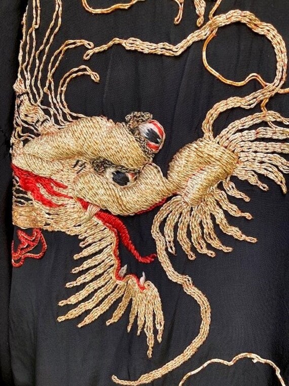 1920s Golden Dragon Kimono. Black Silk Japanese Embro… - Gem