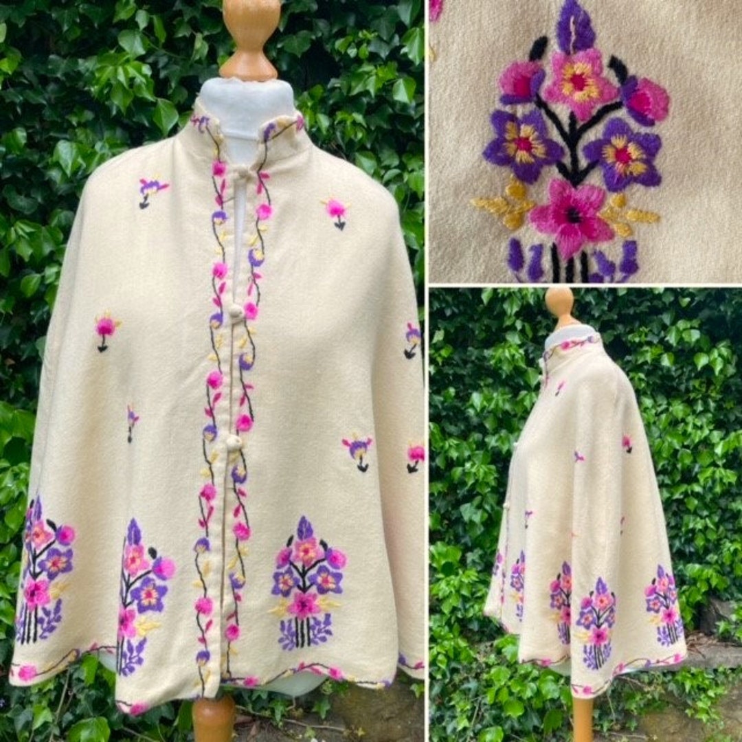 1970s Embroidered Cape/poncho. Cottagecore ,vintage Bridal, Pretty ...
