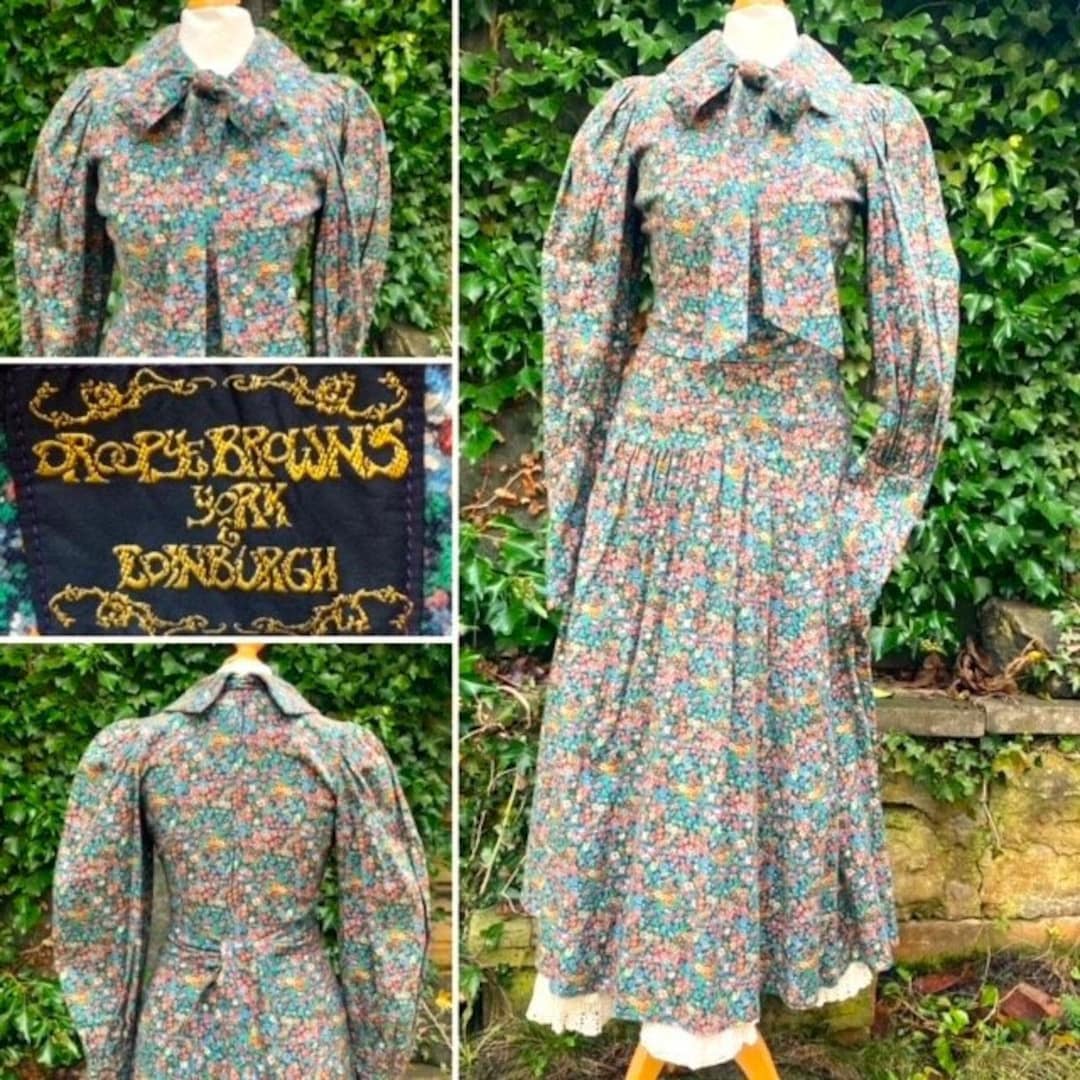 1970s Vintage Prairie Dress. Xs.droopy and Browns Romantic Floral Print ...