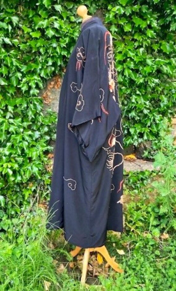 1920s Golden Dragon Kimono. Black Silk Japanese Embro… - Gem