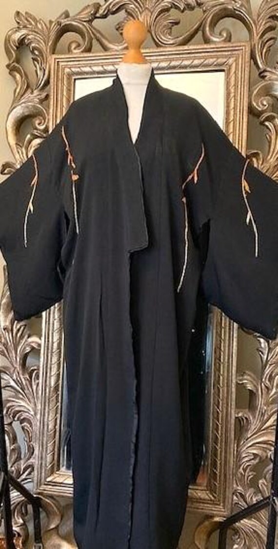 1930s Art Deco Hand Embroidered Silk Crepe Japanese… - Gem